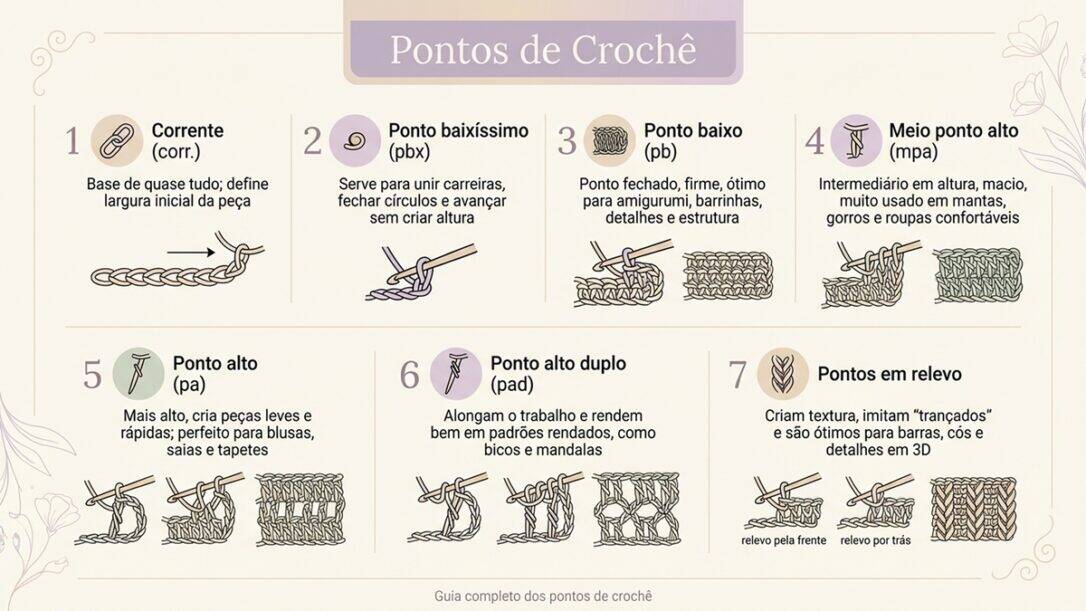 Descubra tudo sobre os pontos de crochê e veja exemplos lindíssimos